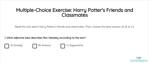 Multiple-Choice Exercise: Harry Potter's Friends and Classmates ...