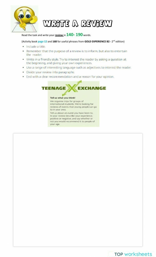 Write a review. Interactive worksheet | TopWorksheets