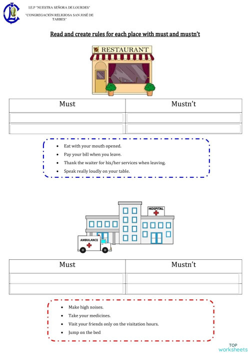 Rules with must and mustn't. Interactive worksheet | TopWorksheets