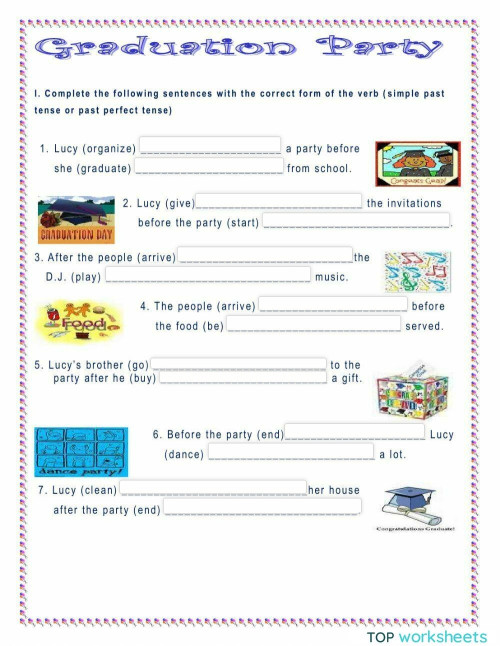 Graduation Party. Interactive worksheet | TopWorksheets