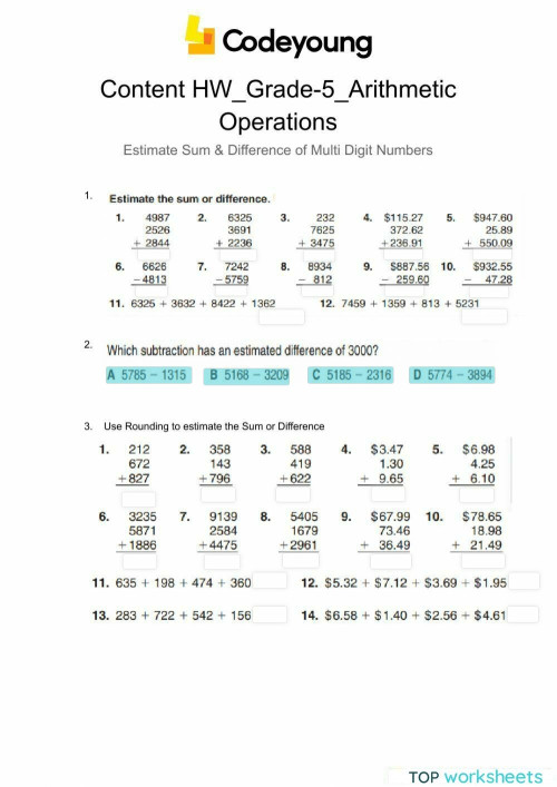 Content-HW-Estimate Sum & Difference of Multi Digit Numbers ...