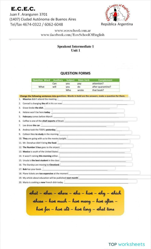 QUESTION FORMS. Ficha interactiva | TopWorksheets