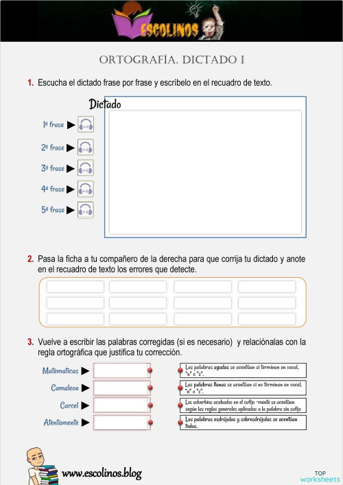 Ortografía. Dictado I. Ficha interactiva | TopWorksheets