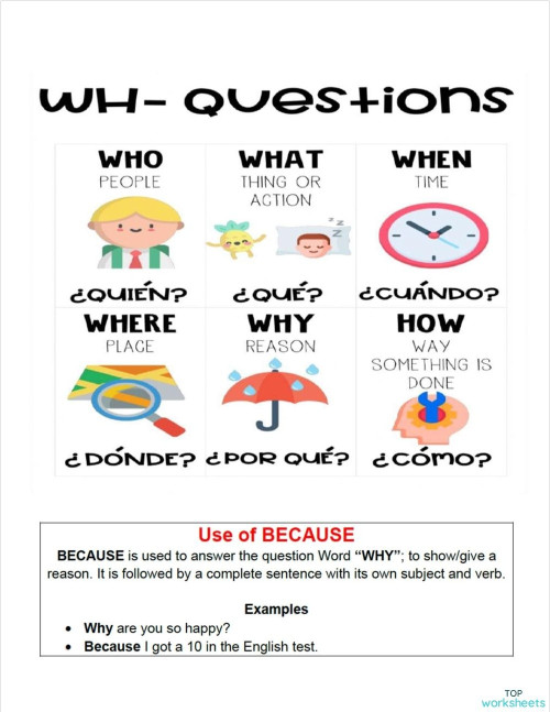 WH Questions. Ficha interactiva | TopWorksheets