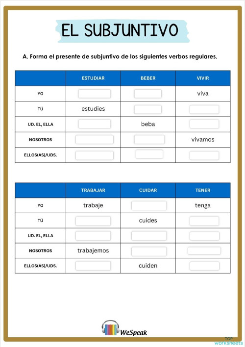 ESI01-U1 El subjuntivo. Ficha interactiva | TopWorksheets