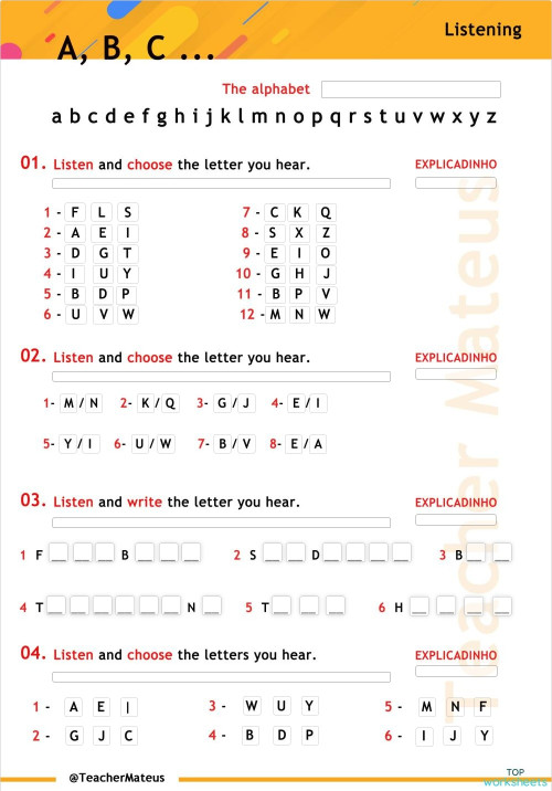 Alphabet - 01 - Letter and Spelling - Listening. Interactive worksheet ...