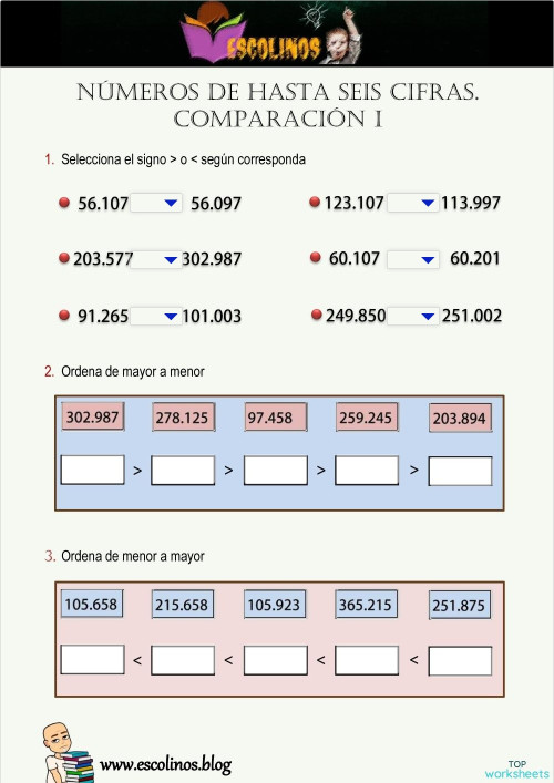 Números de hasta seis cifras. Comparación I. Ficha interactiva ...
