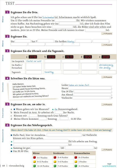 A1.1 - L8 Test. Interaktives Arbeitsblatt | TopWorksheets