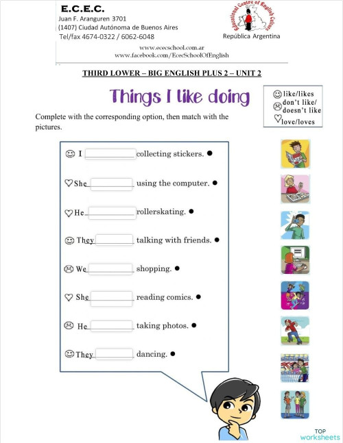 28/03 - HW - Things I like doing. Interactive worksheet | TopWorksheets