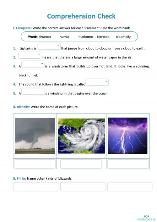 Comprehension Check Storms. Interactive worksheet | TopWorksheets