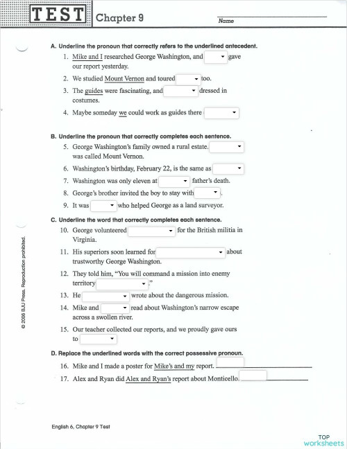 English Chapter 9 Test. Interactive worksheet | TopWorksheets