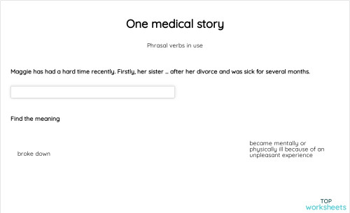 One medical story. Interactive worksheet | TopWorksheets