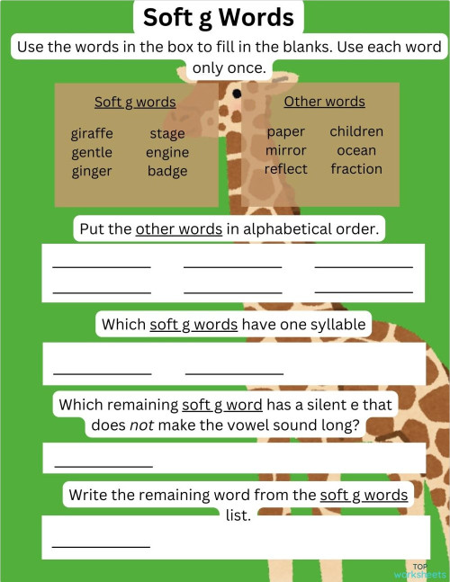 Soft g Words. Interactive worksheet | TopWorksheets
