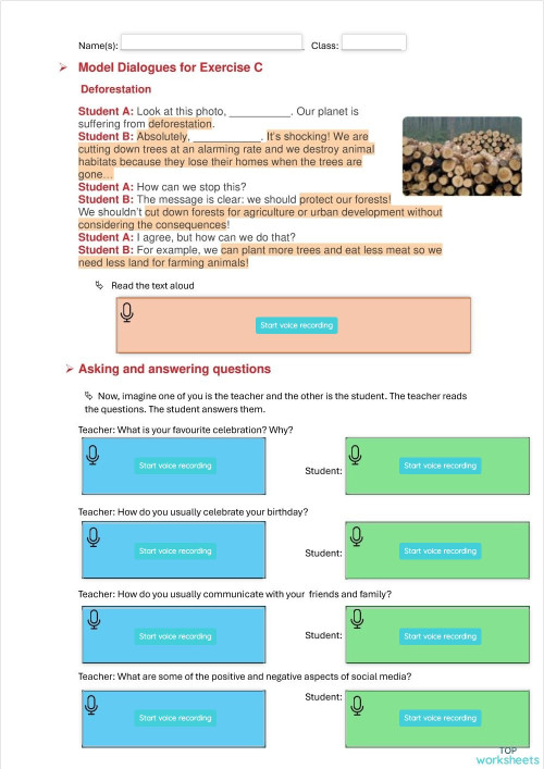 Dialogue: Deforestation. Interactive worksheet | TopWorksheets