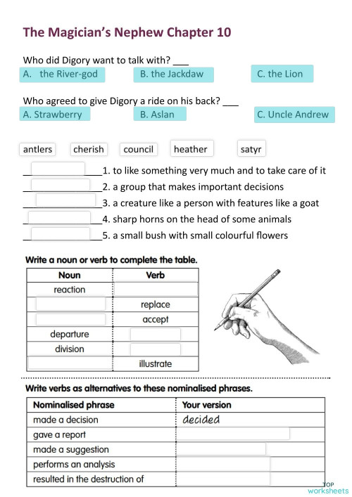 The Magician's Nephew Chapter 10. Interactive worksheet | TopWorksheets