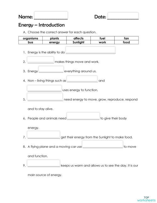 What is Energy? Y4. Interactive worksheet | TopWorksheets
