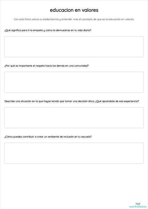 educacion en valores. Ficha interactiva | TopWorksheets