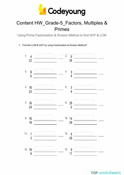 Content-HW-Using Prime Factorization to find HCF & LCM. Interactive ...