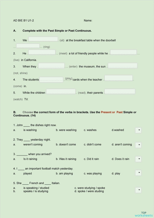 AD BIE B1 U1-2 Grammar. Interactive worksheet | TopWorksheets
