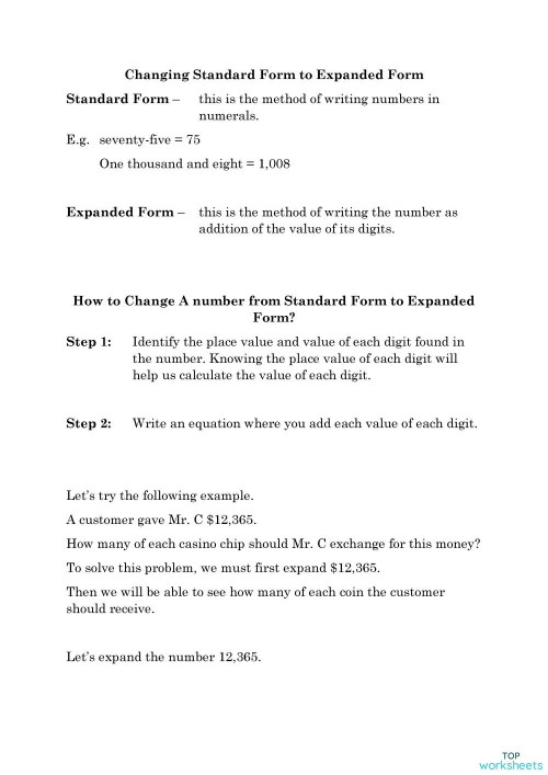 Changing Standard Form to Expanded Form. Interactive worksheet | TopWorksheets