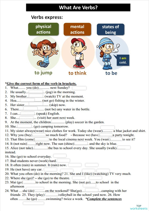 Supply the correct forms of Verbs or Tenses 02. Interactive worksheet ...