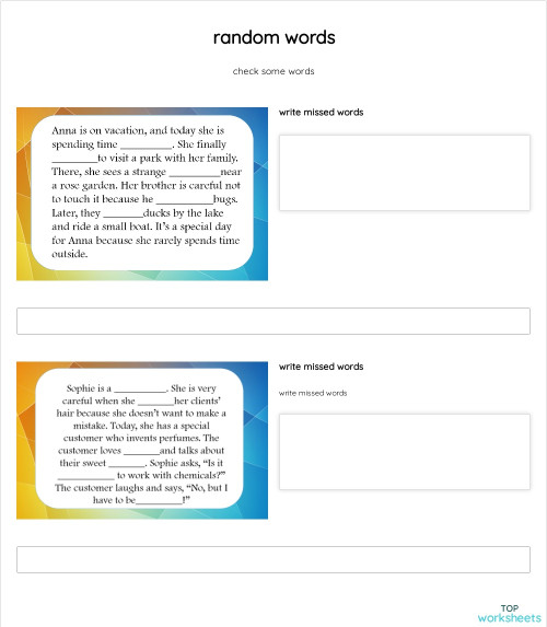 random words. Interactive worksheet | TopWorksheets