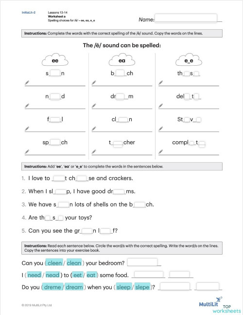 Lesson 13 Long e sound. Interactive worksheet | TopWorksheets