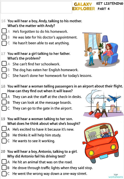 Listening practice 4.6. Interactive worksheet | TopWorksheets