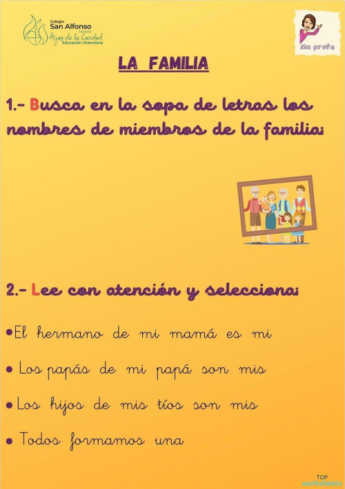 La familia: fichas interactivas y ejercicios online | TopWorksheets