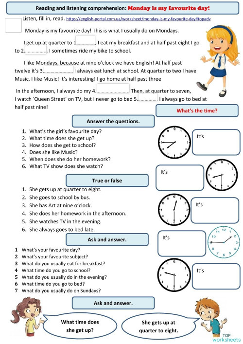 Daily Routines- Reading. Ficha interactiva | TopWorksheets