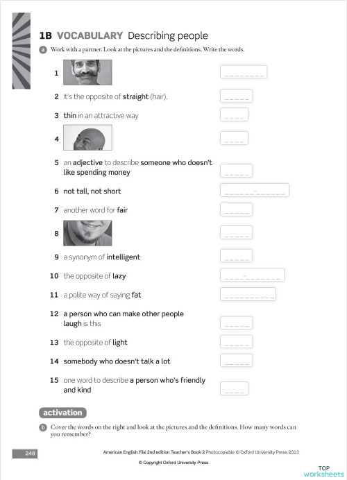 1B Vocabulary describing people. Interactive worksheet | TopWorksheets
