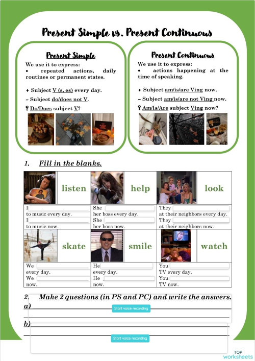 Present Simple vs Present Continuous. Interactive worksheet | TopWorksheets