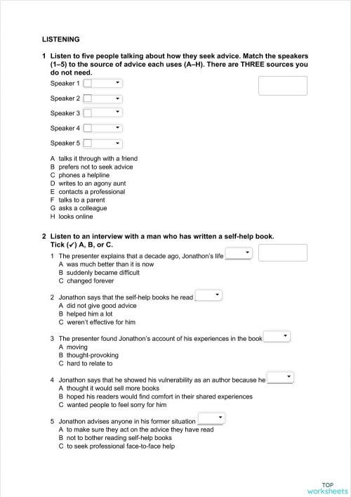LISTENING UNIT 6. Interactive worksheet | TopWorksheets