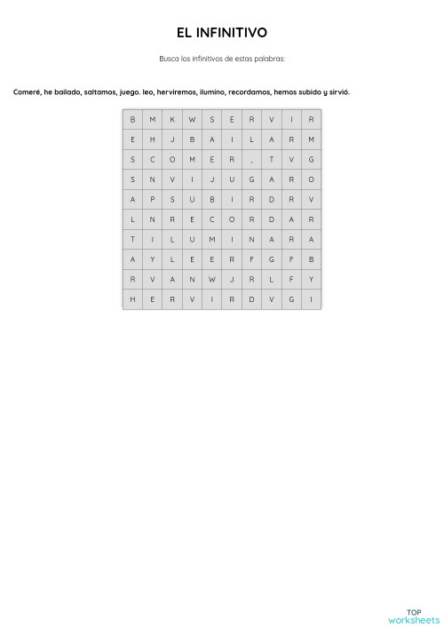 EL INFINITIVO. Ficha interactiva | TopWorksheets