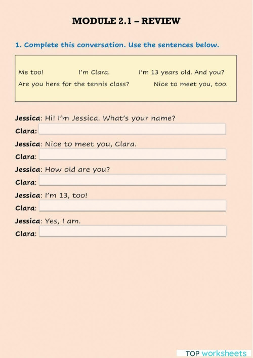 Name and age - Review 1. Interactive worksheet | TopWorksheets