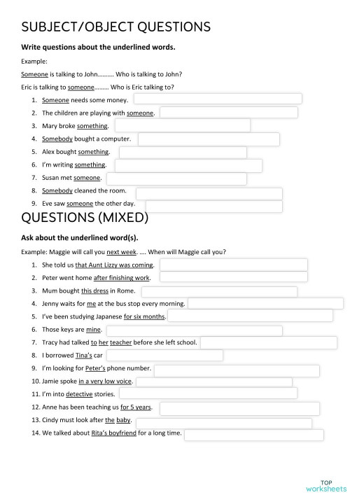 Questions revision. Interactive worksheet | TopWorksheets