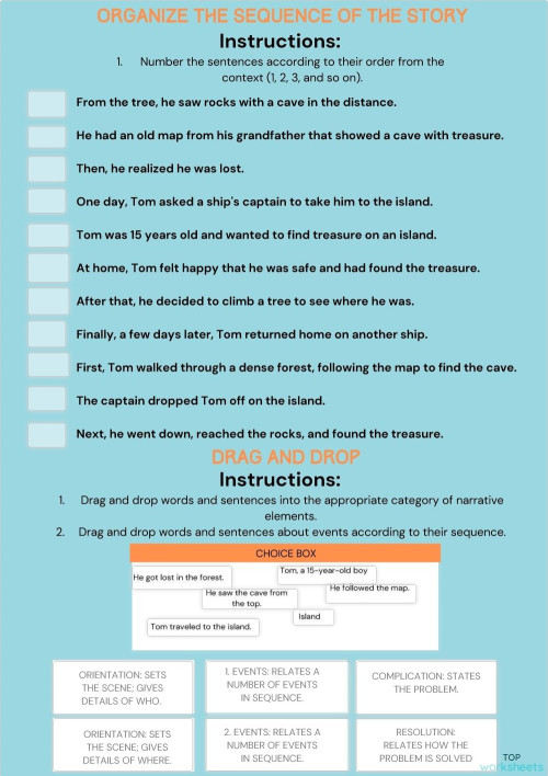 Sequence and narrative elements. Interactive worksheet | TopWorksheets