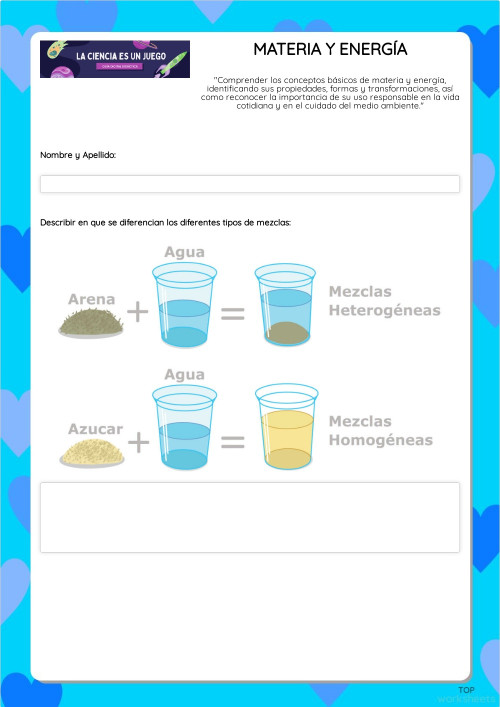 Materia y energía: fichas interactivas y ejercicios online | TopWorksheets