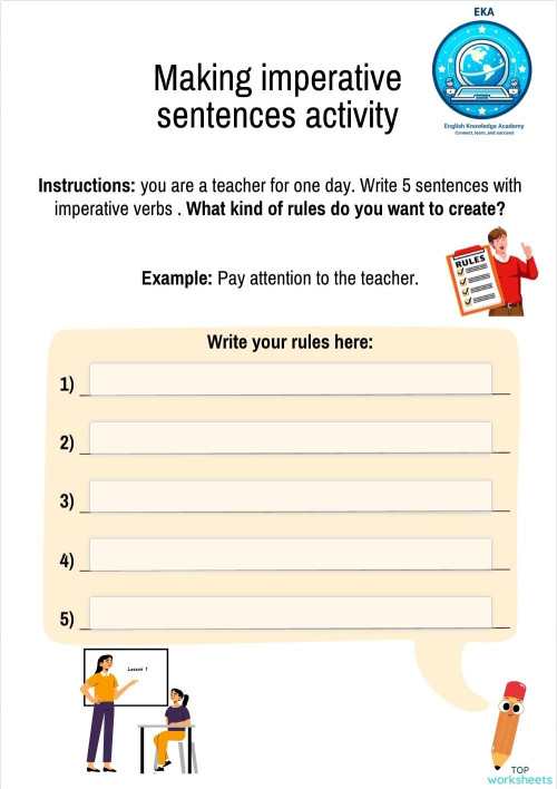 Making imperative sentences activity. Interactive worksheet | TopWorksheets