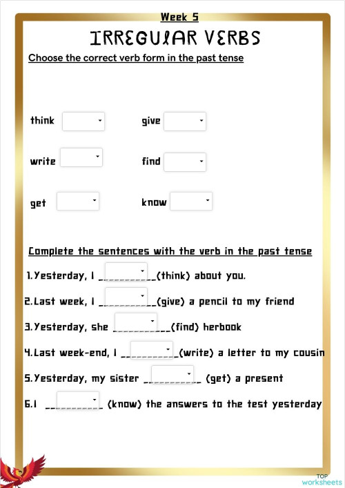 irregular verbs week 5. Interactive worksheet | TopWorksheets