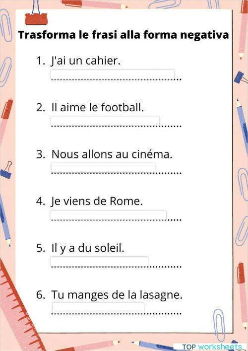 La forme négative. Fiche interactive | TopWorksheets