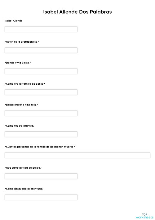Isabel Allende Dos Palabras. Ficha interactiva | TopWorksheets