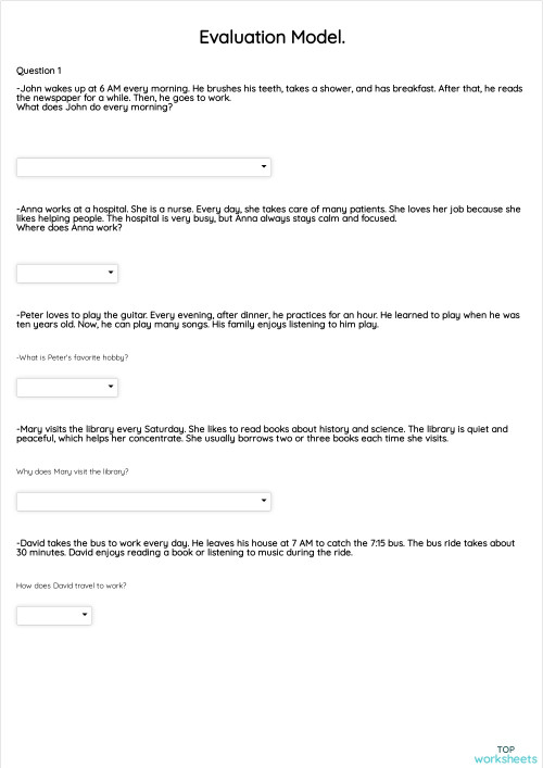 Evaluation Model.. Interactive worksheet | TopWorksheets