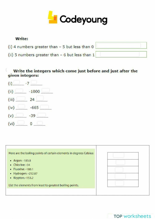 Comparison and Ordering of Integers Application. Interactive worksheet ...
