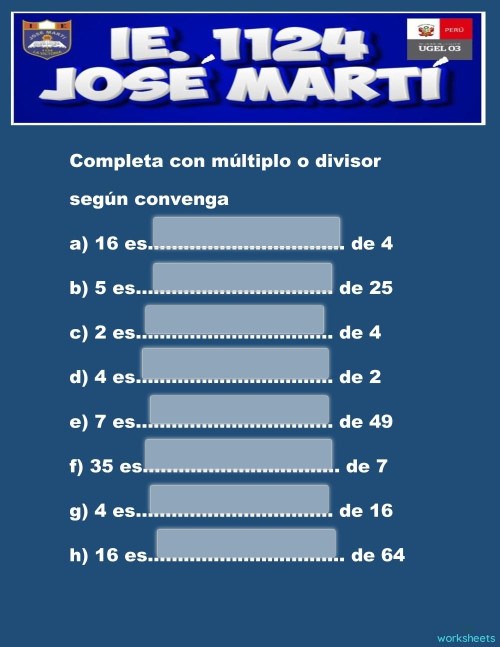MULTIPLOS Y DIVISORES 1. Ficha interactiva | TopWorksheets