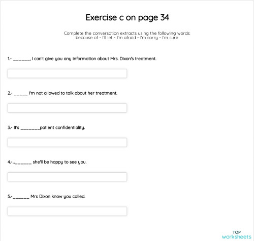Exercise c on page 34. Interactive worksheet | TopWorksheets