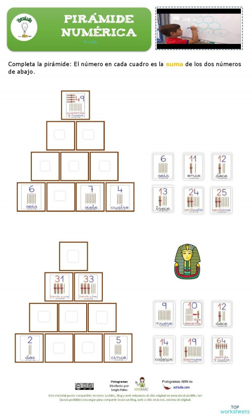 Pirámide numérica ABN 03. Ficha interactiva | TopWorksheets