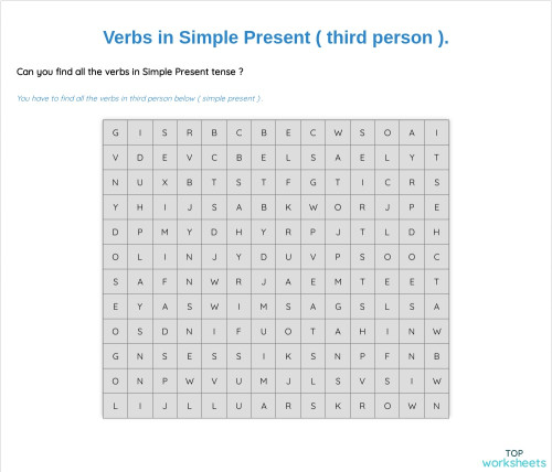 Verbs in Simple Present ( third person ).. Interactive worksheet ...