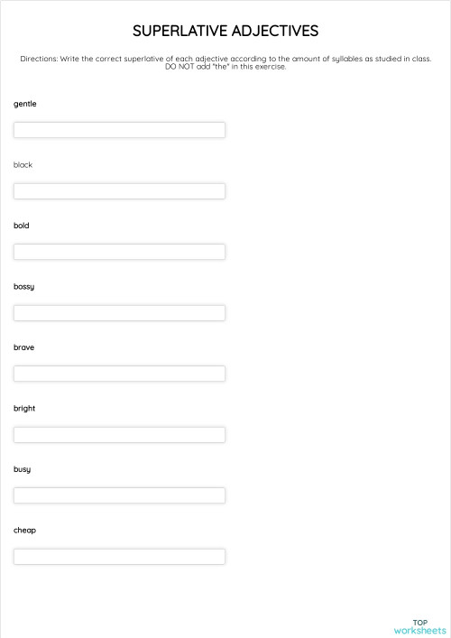 SUPERLATIVE ADJECTIVES. Interactive worksheet | TopWorksheets
