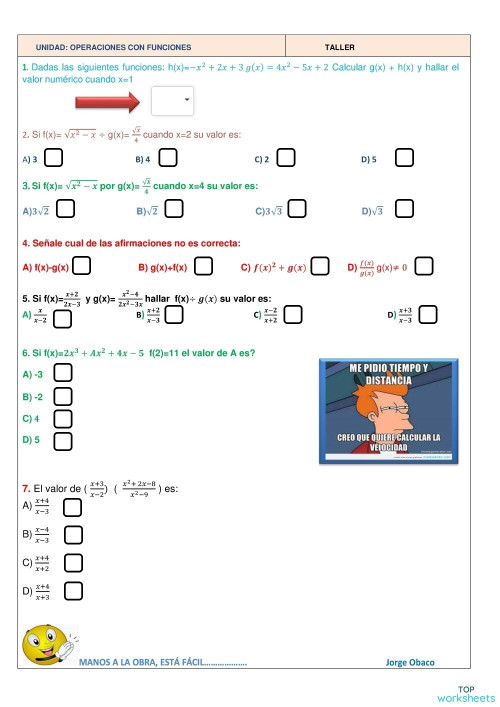 OPERACIONES CON FUNCIONES. Ficha interactiva | TopWorksheets